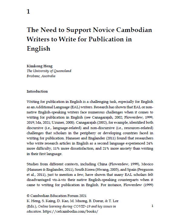 The Need to Support Novice Cambodian Writers to Write for Publication ...