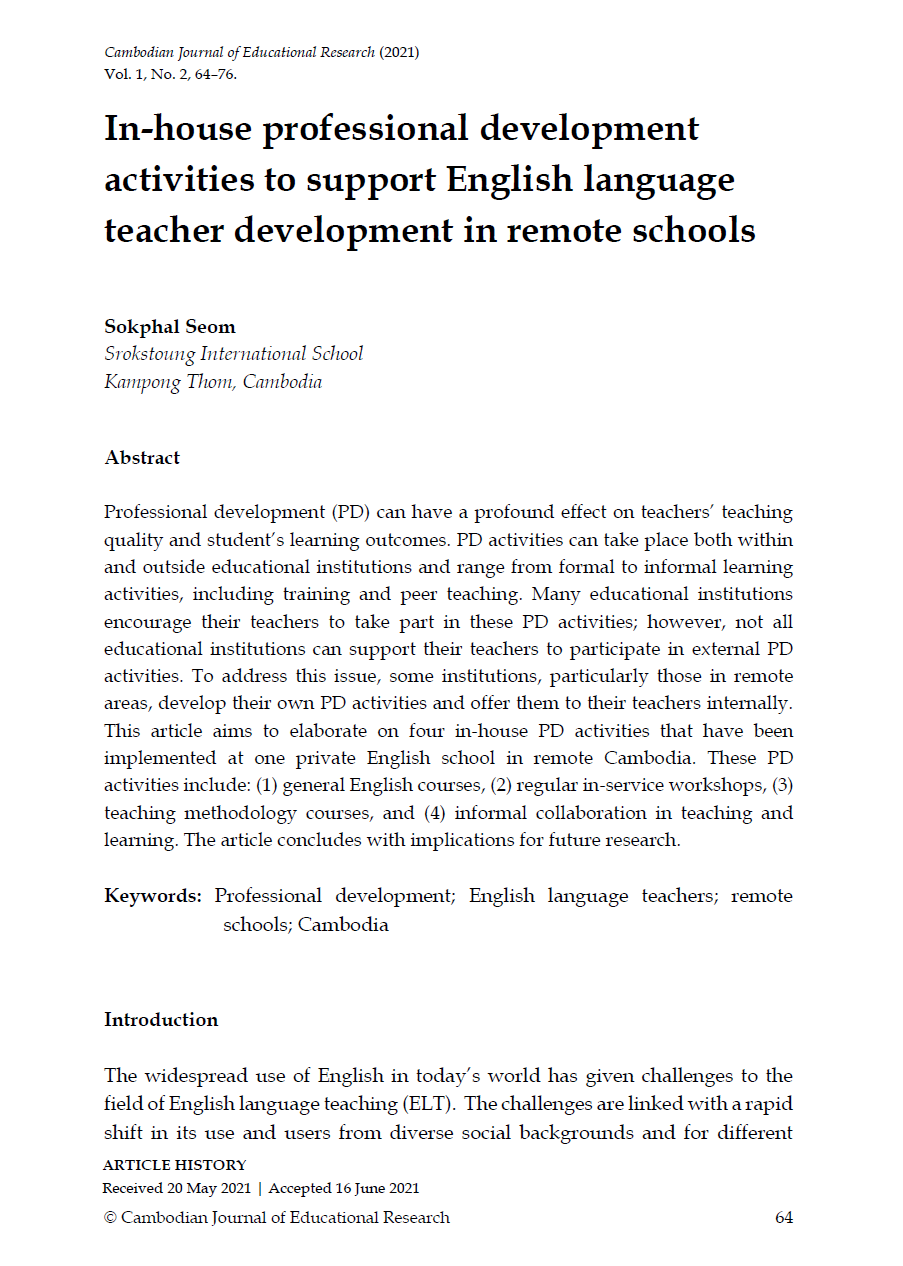In-House Professional Development Activities to Support English ...