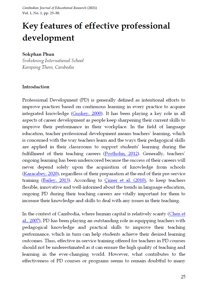 Key Features of Effective Professional Development – Cambodian ...