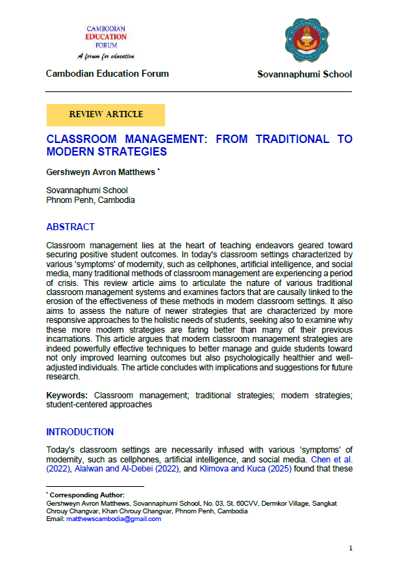 Classroom management: From traditional to modern strategies – Cambodian ...